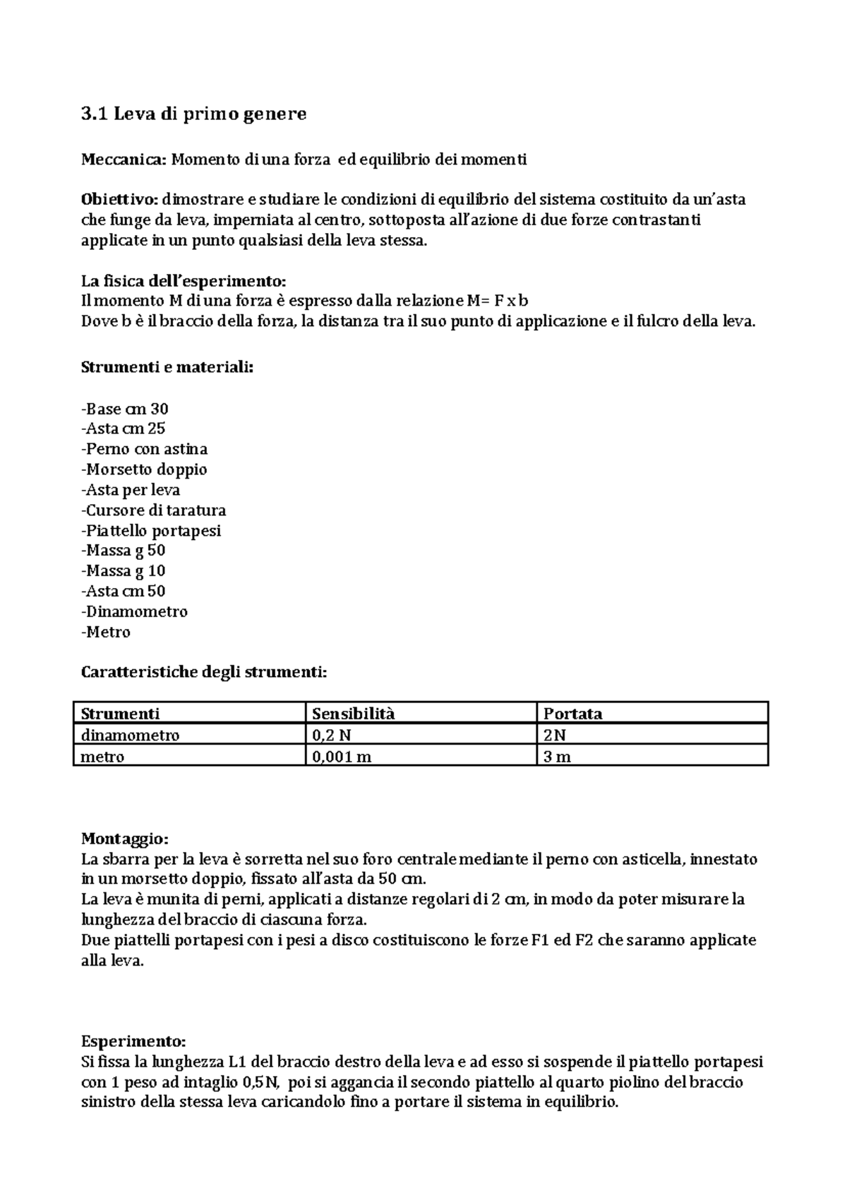 Fisicagruppo 2 - Leve - 3 Leva di primo genere Meccanica: Momento di ...