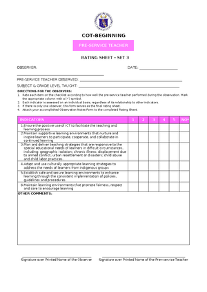 COT Beginning Observation Notes Form - OBSERVATION NOTES FORM OBSERVER ...