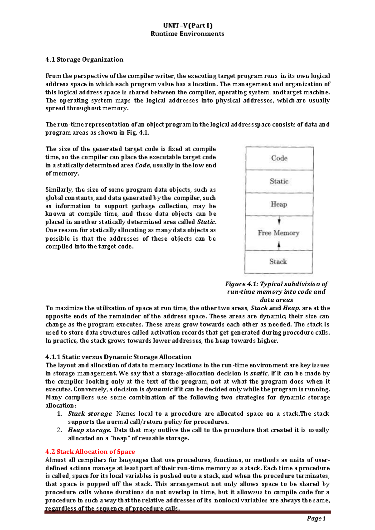 CD Unit 5 - 4 Storage Organization UNIT–V (Part I) Runtime Environments From the perspective of ...