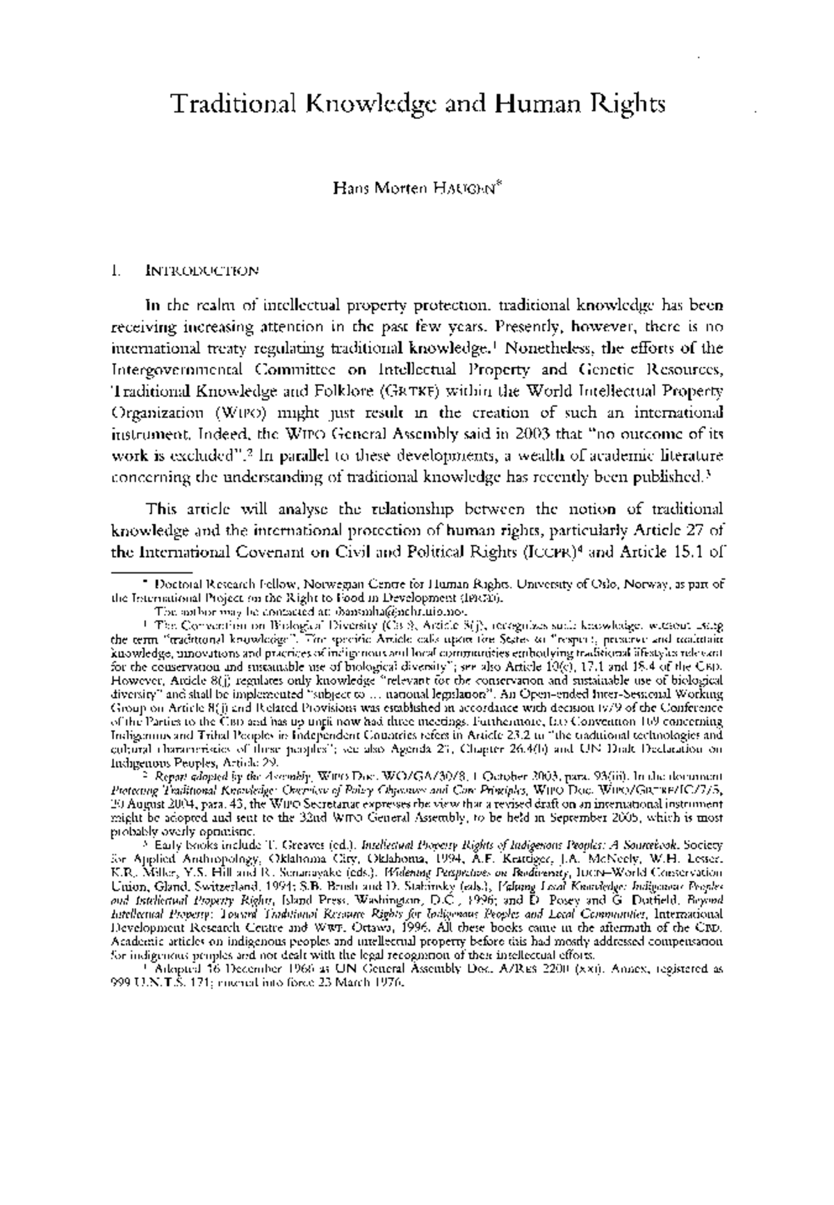 Traditional knowledge - INTRODUCTION In the realm of intellectual ...
