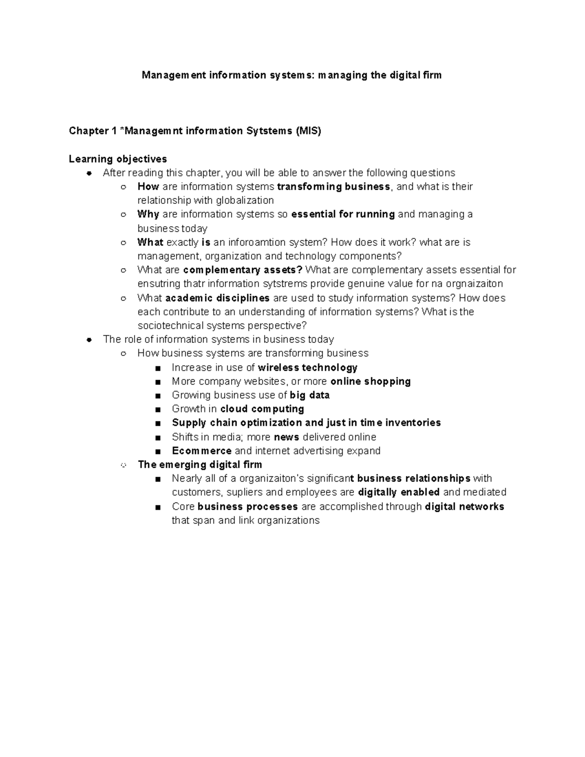 Information systems notes - Management information systems: managing ...