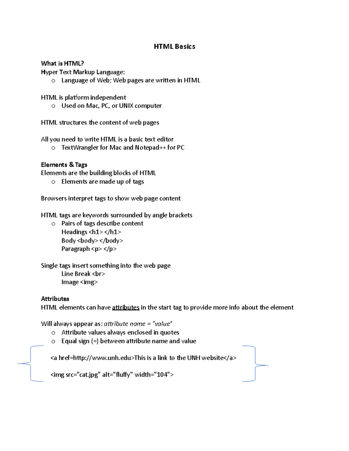 Html Basics Lecture Notes 10 Html Basics What Is Html Hyper Text Markup Language O