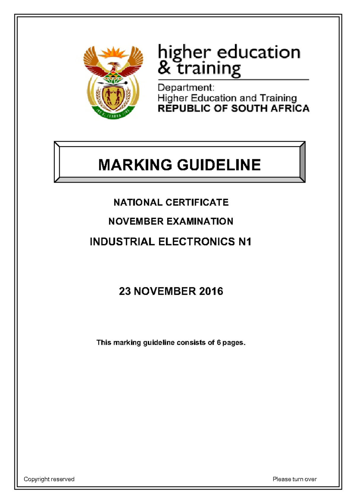 N1 Industrial Electronics November 2016 Memorandum - NATIONAL ...