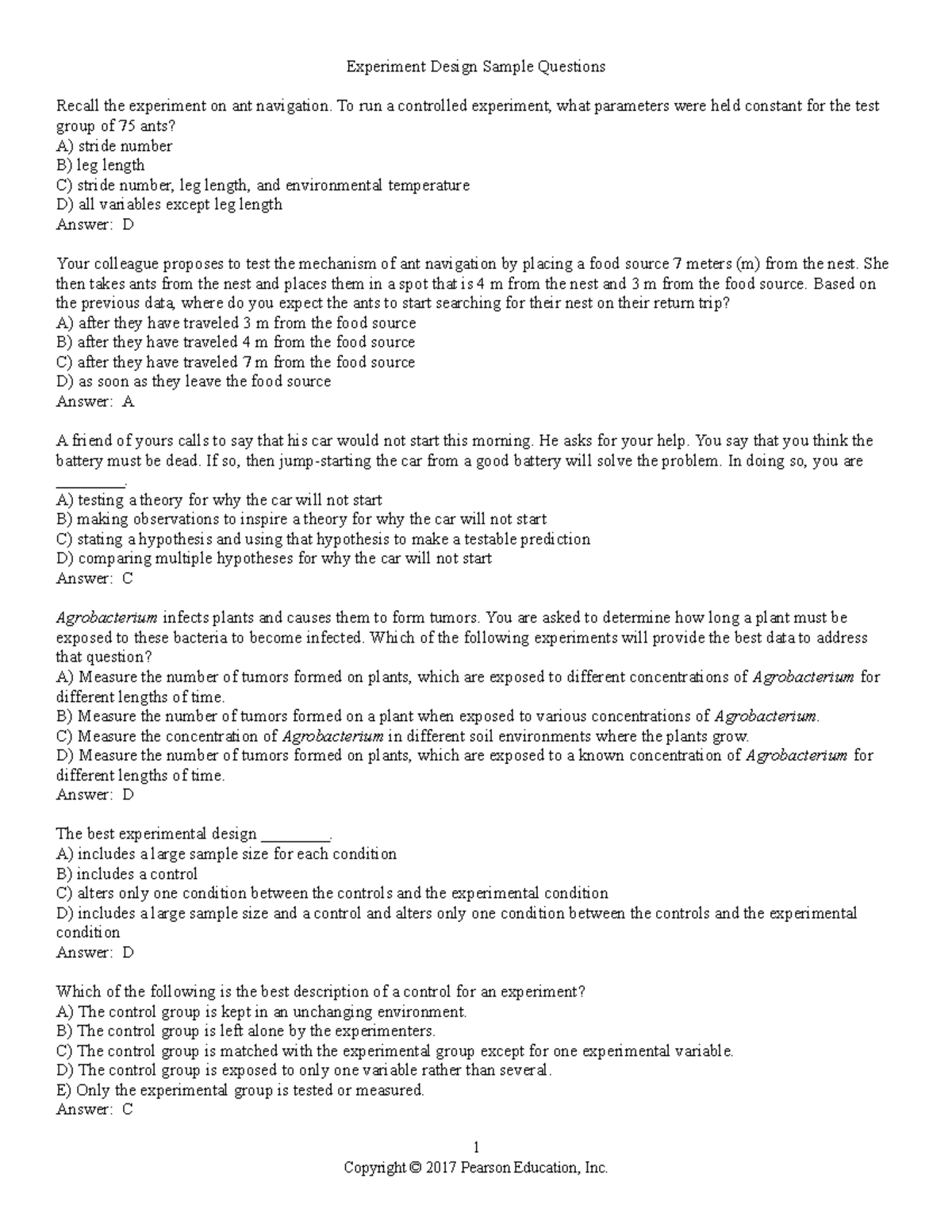Experiment Design Sample Questions with Answers - Experiment Design ...