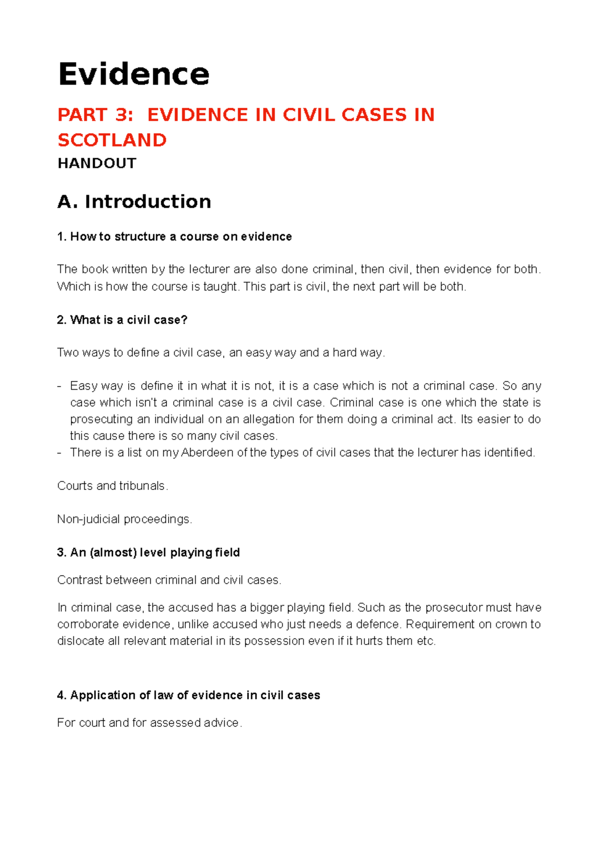 Part 3 Handout - Lecture notes Part 3 - Evidence PART 3: EVIDENCE IN ...