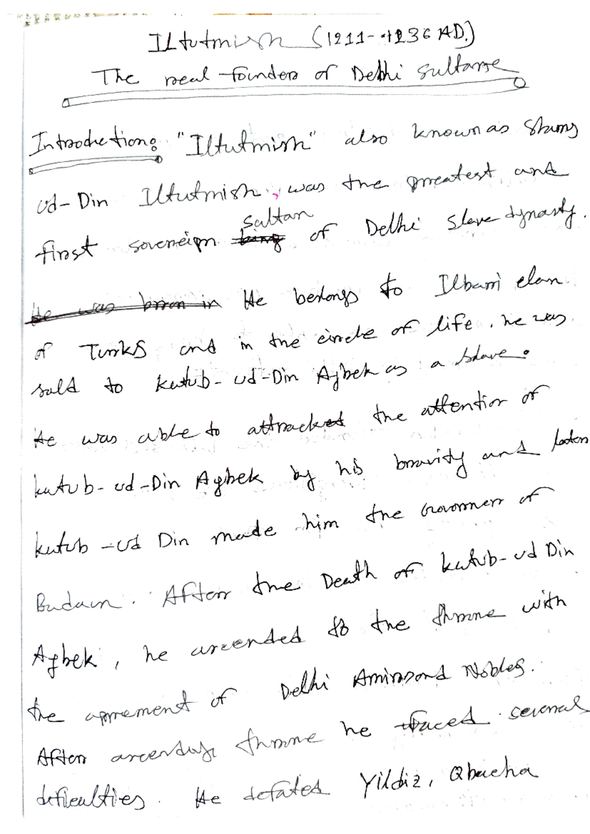 Hand Note on the Achievements of Iltutmish. - I a __ u ~ e : e ...