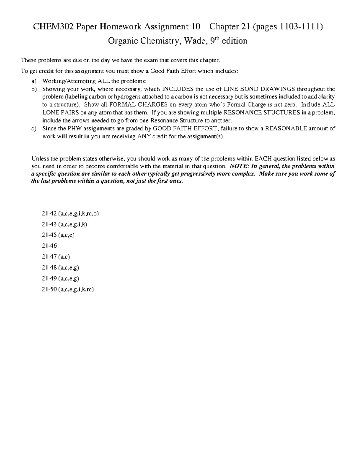 VCU paper homework - CHEM30 2 Paper Homework Assignment 10 – Chapter 21 ...