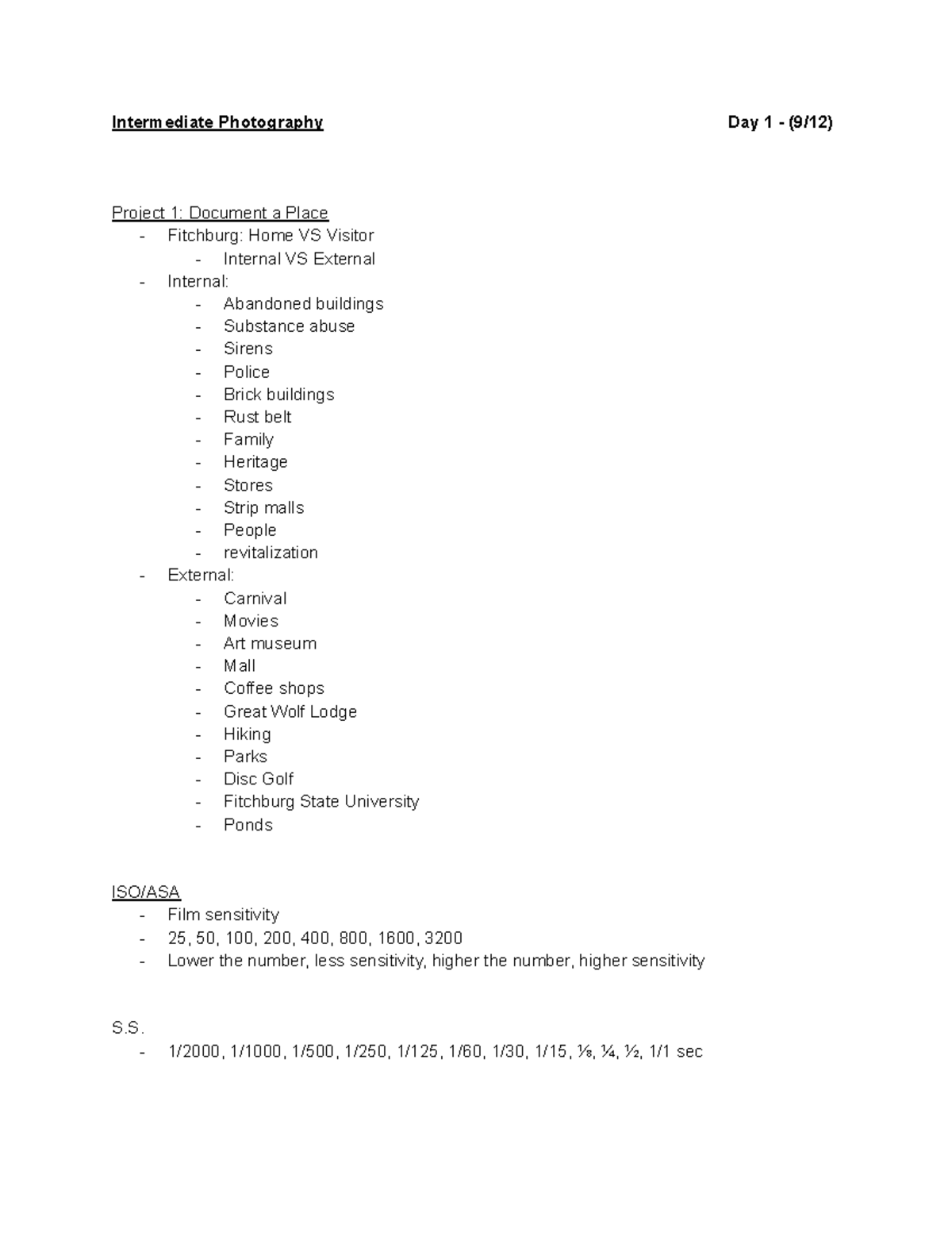 Intermediate Photography Notes - Intermediate Photography Day 1 - (9/12 ...