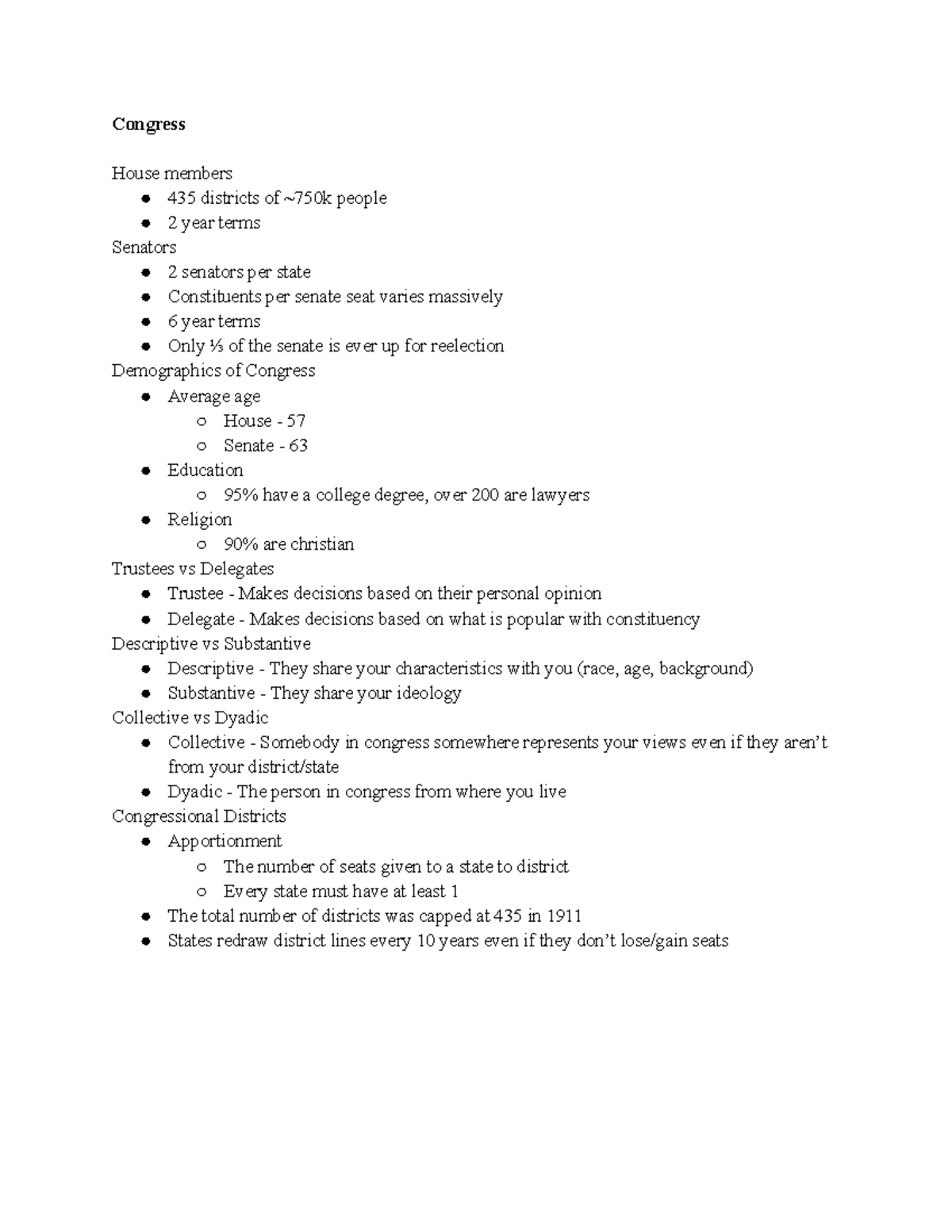 POLI100 Notes 2 - Google Docs - Congress House members 435 districts of ...
