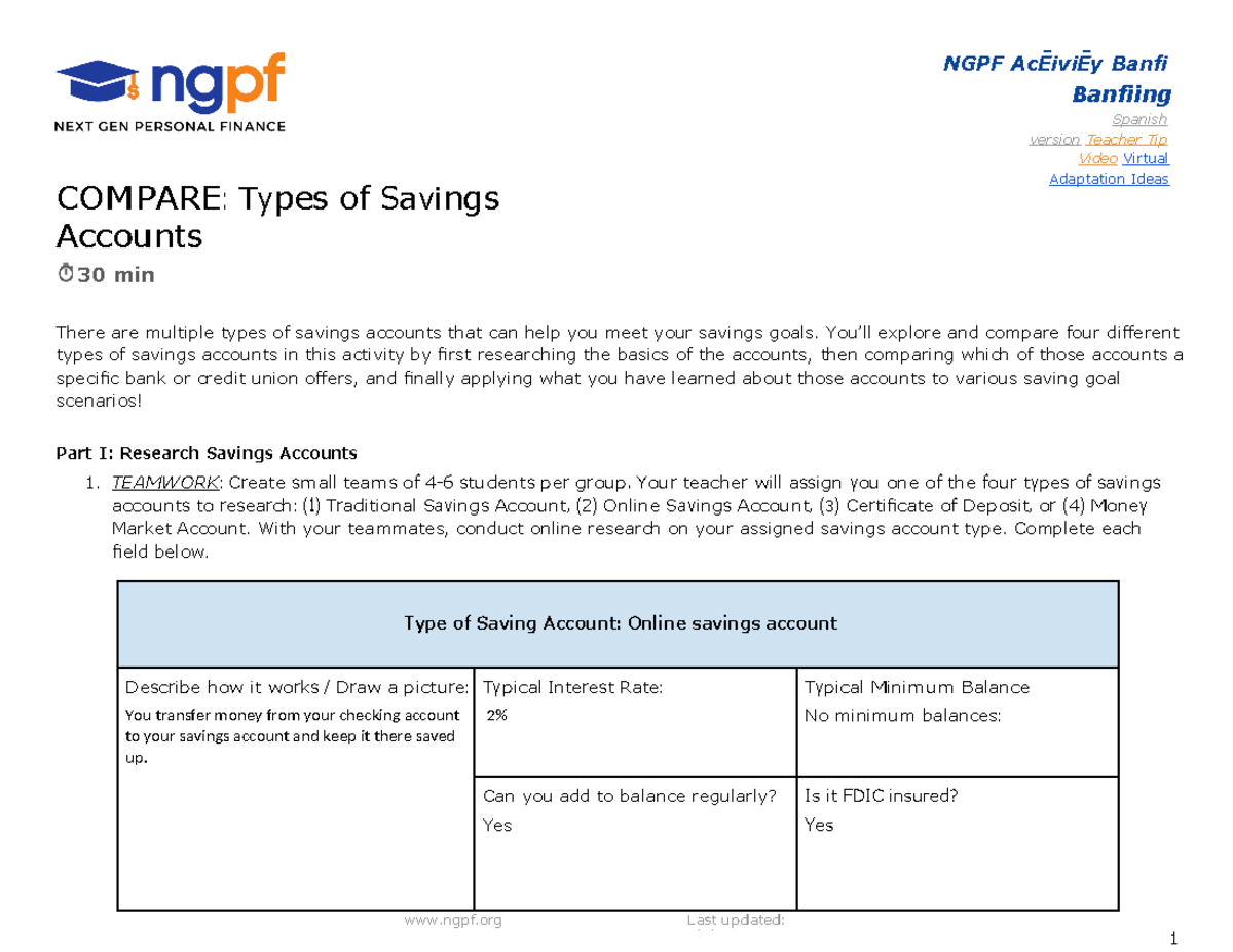 Copy of Compare Types of Saving Accounts 2 - ngpf La s t upd a te d ...