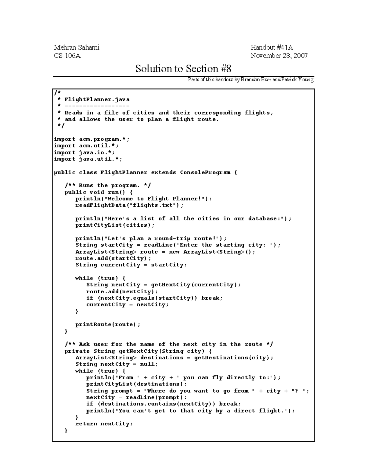 41a section 8 solutions - Mehran Sahami Handout #41A CS 106A November ...