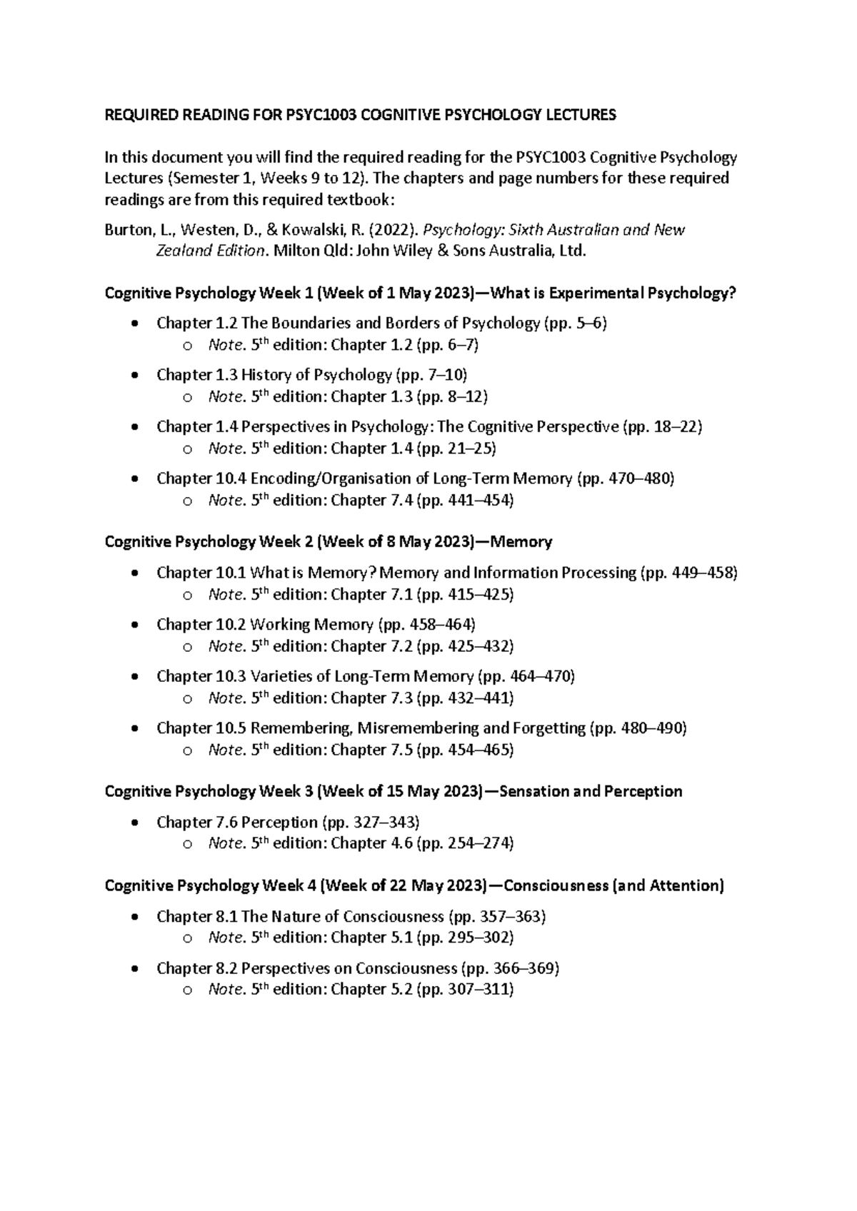 1a Cognitive Psychology Required Reading List-3 - REQUIRED READING FOR ...