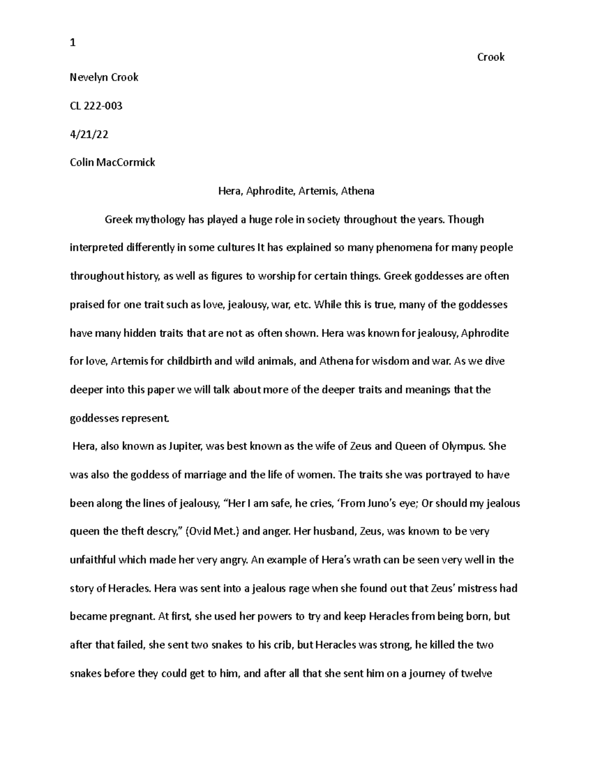 Unessay - project - Nevelyn Crook CL 222- 4/21/ Colin MacCormick Hera ...