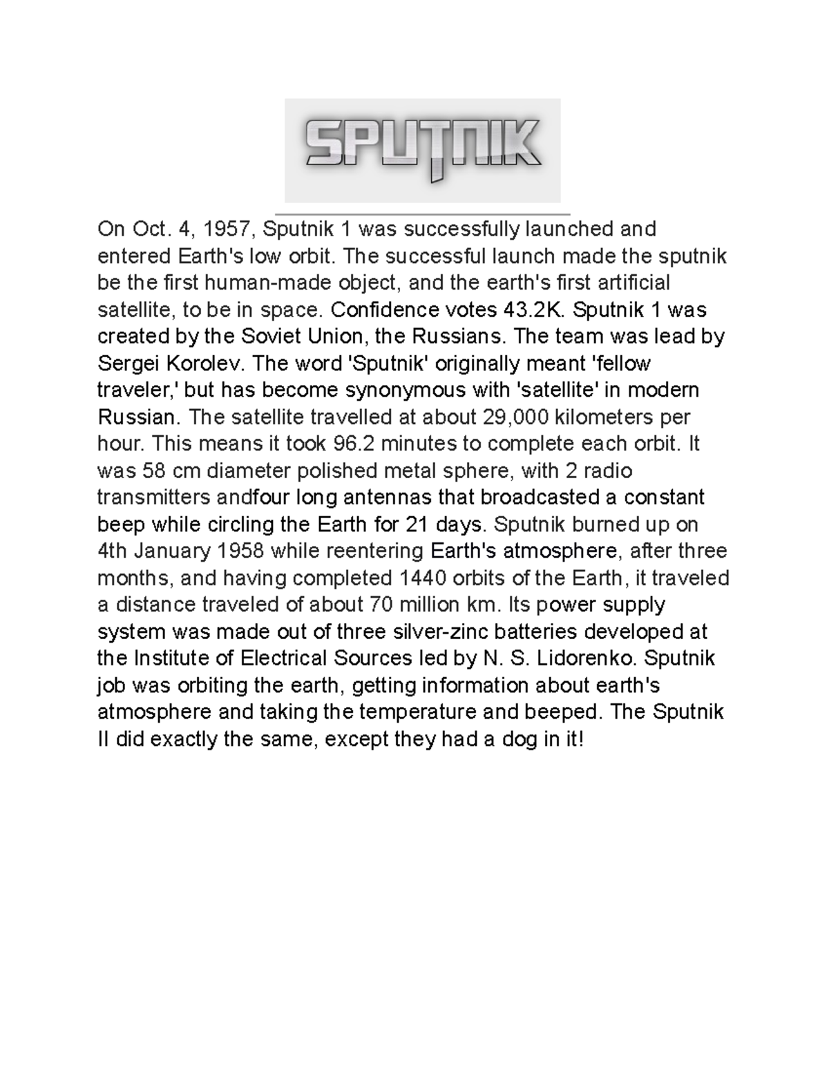 Document 11 - erg - On Oct. 4, 1957, Sputnik 1 was successfully ...