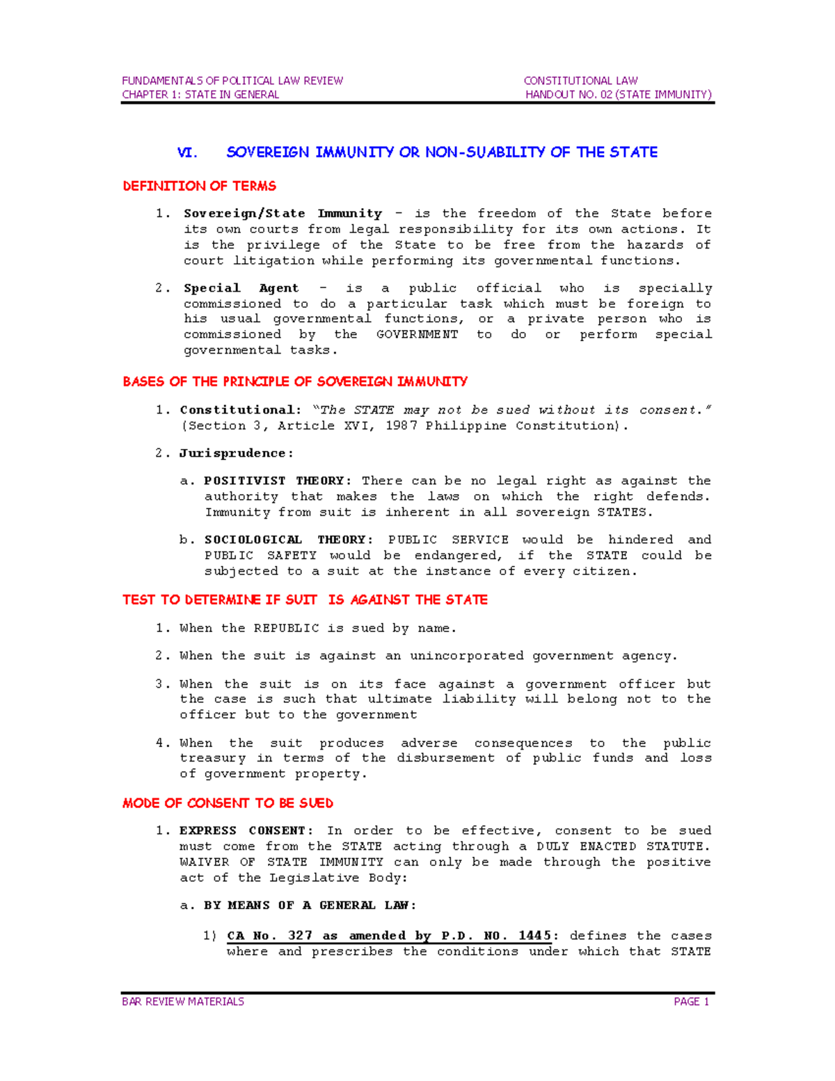 Non Suability of the State - FUNDAMENTALS OF POLITICAL LAW REVIEW ...