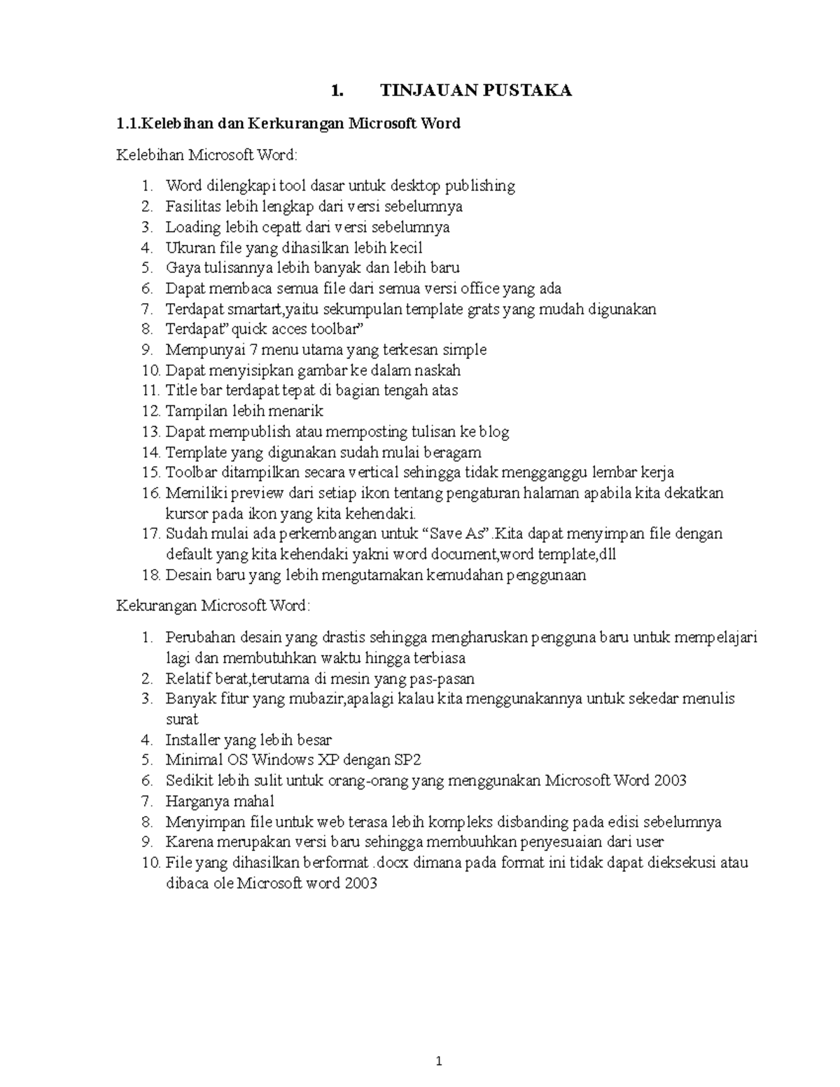 Laporan PK 2 - 1. TINJAUAN PUSTAKA 1.1 dan Kerkurangan Microsoft Word ...
