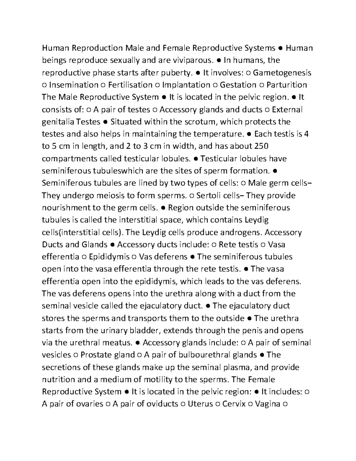 Ch3 - Biology Notes - Human Reproduction Male and Female Reproductive ...