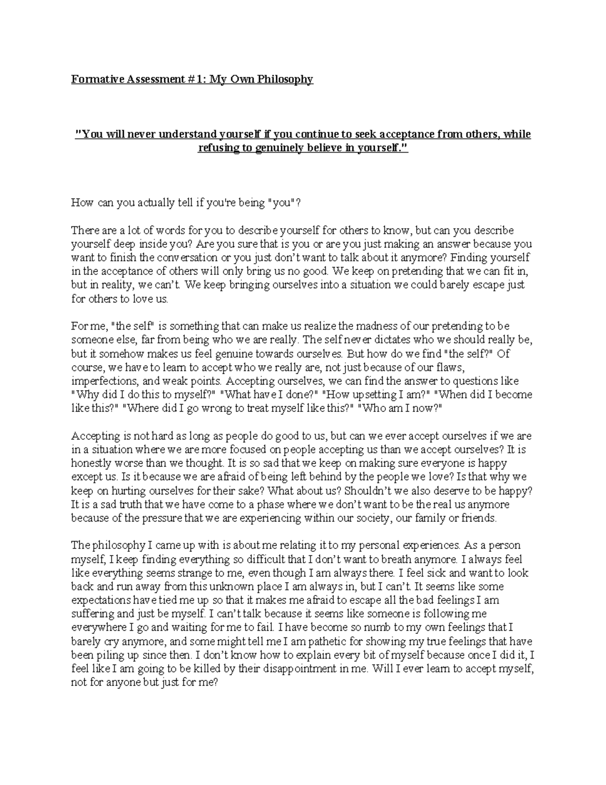 GED0110 FA1 - My Own Philosophy - Formative Assessment # 1: My Own ...