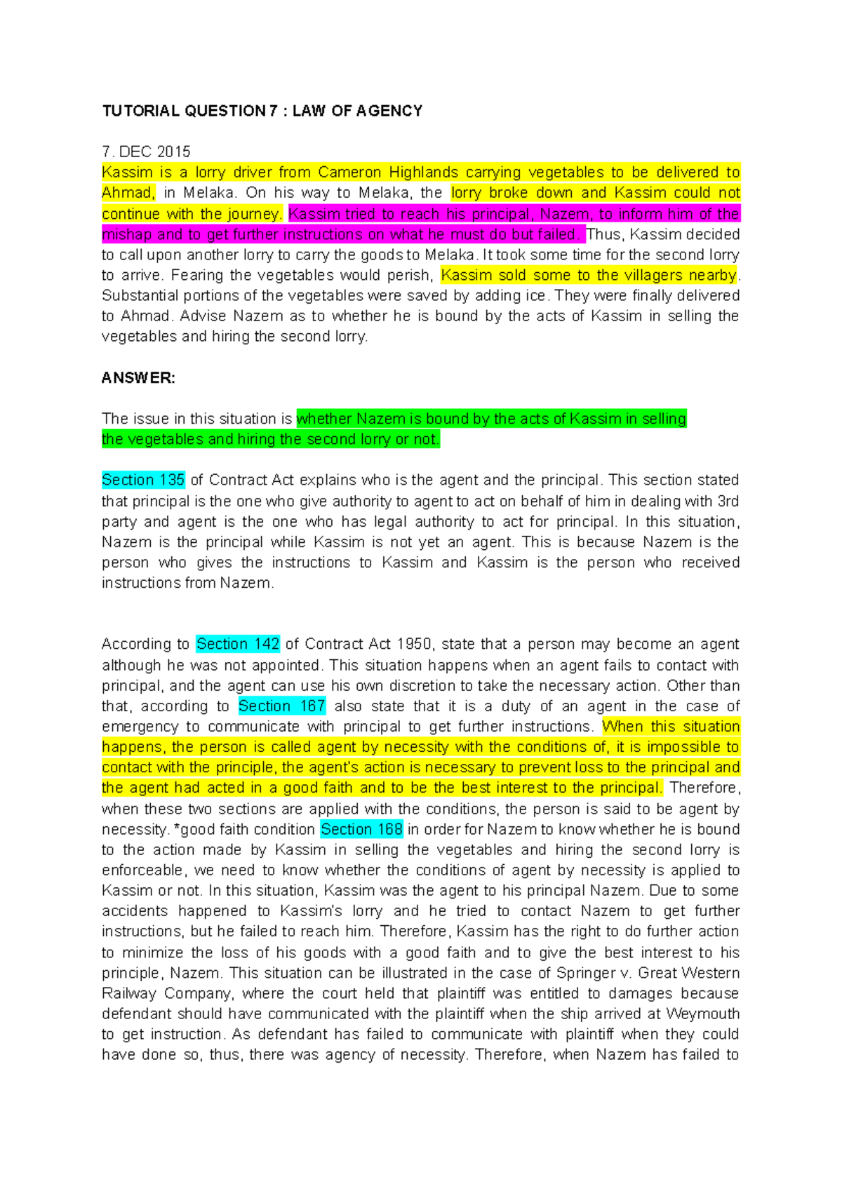 Tuto law Q7 - tutorial - Law - UiTM - Studocu