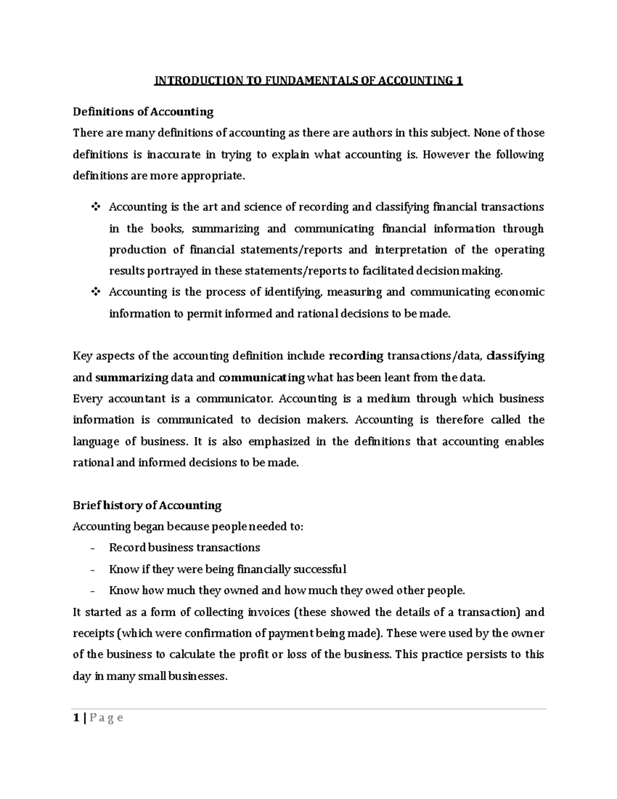 (A) Introduction to Accounting-1 - INTRODUCTION TO FUNDAMENTALS OF ...