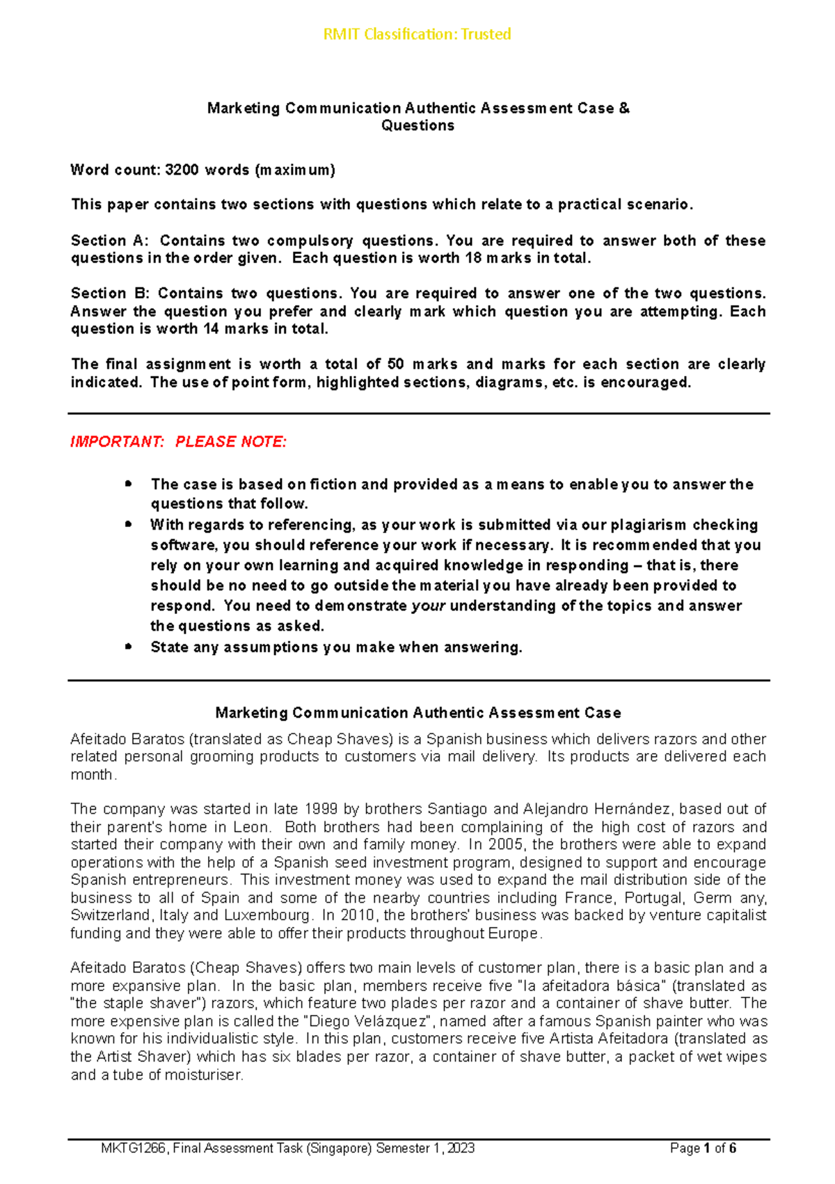 MKTG 1266 Final Assessment Paper-1 - RMIT Classification: Trusted MKTG1266, Final Assessment ...