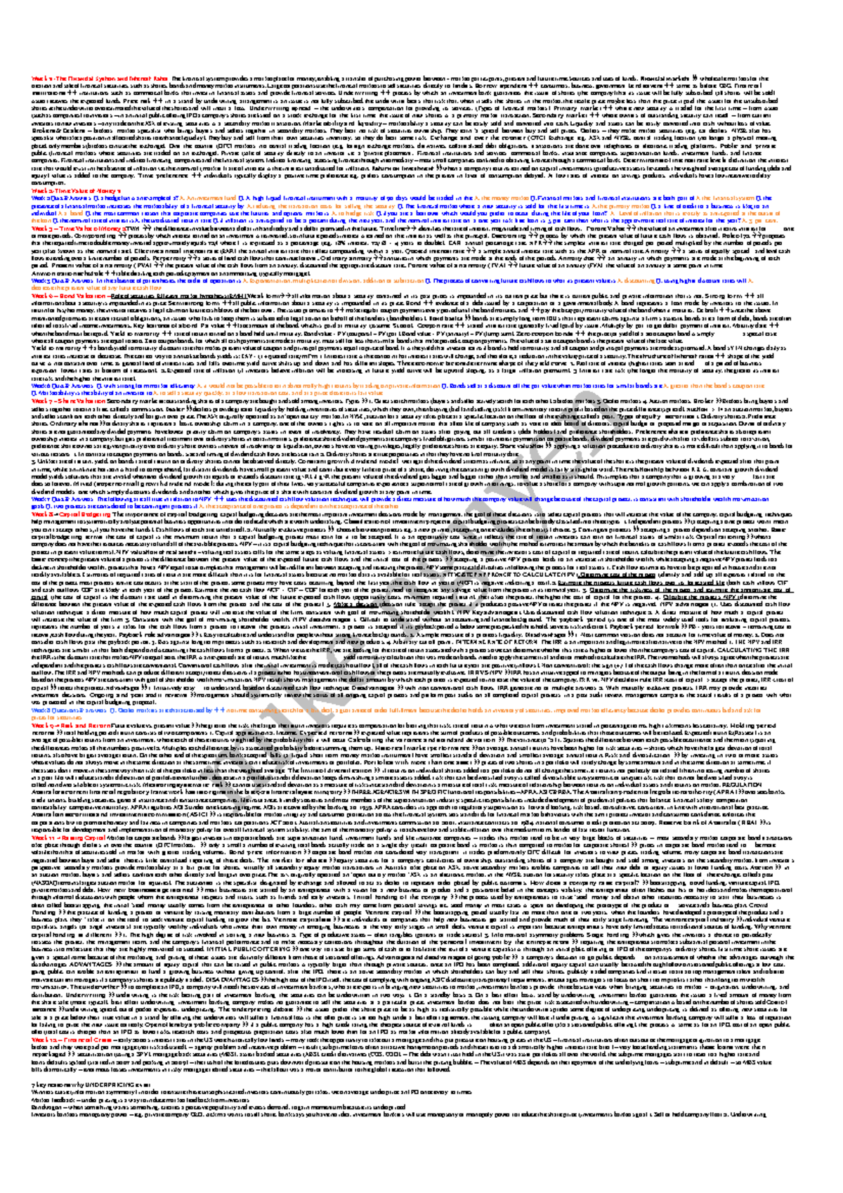 ACST1001-Cheat-Sheet - We ek 1 - Th e F inancial S yst em and I nt er est Rat es- The financial ...