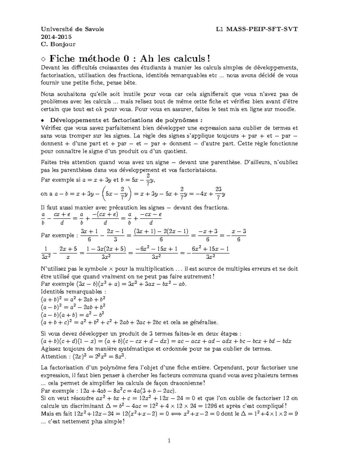 Fich Methode Calculs - Résumé Math-Stic - Universit ́e de Savoie L1 ...