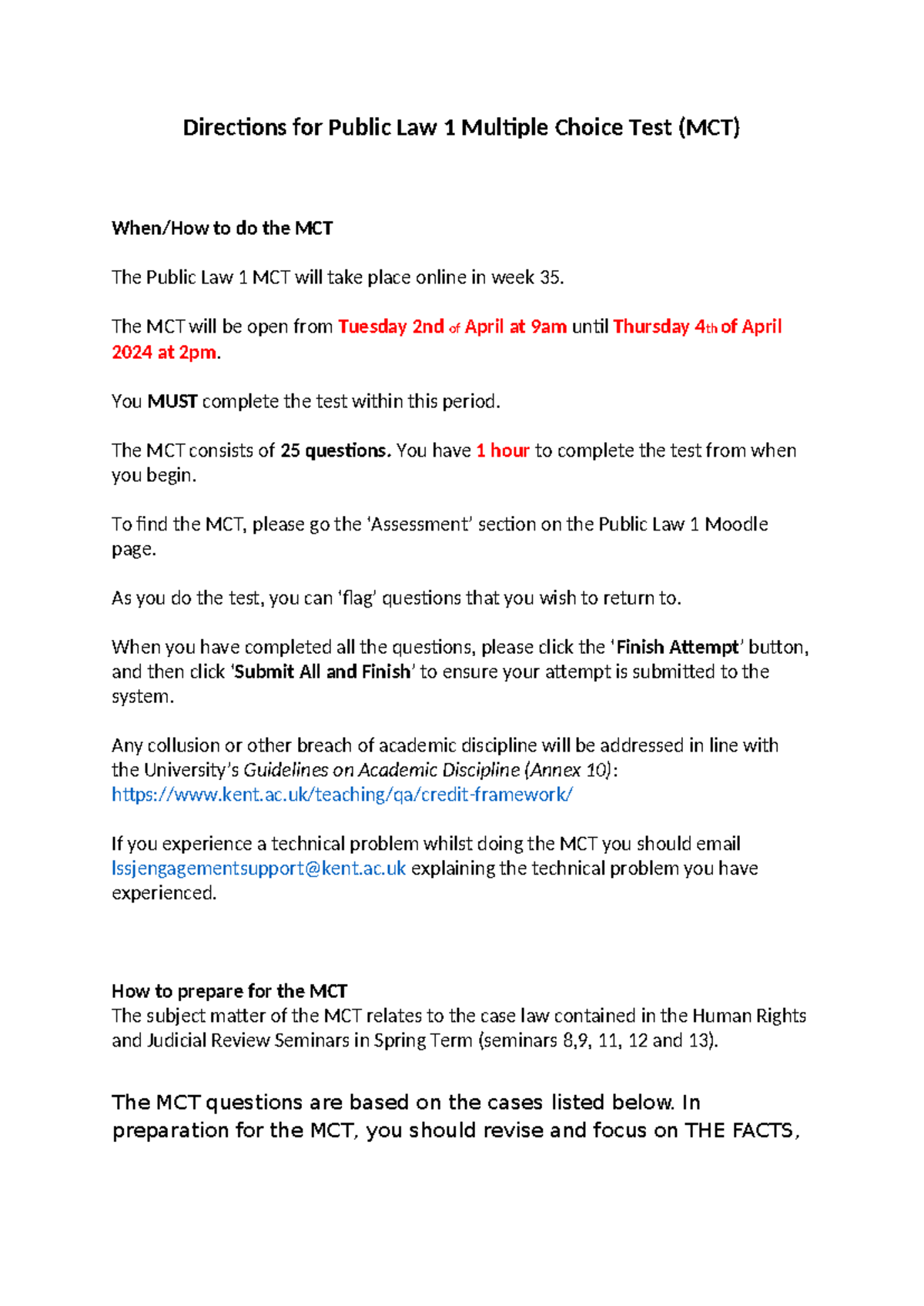 Directions for Public Law 1 Multiple Choice Test April 2nd to Thursday ...