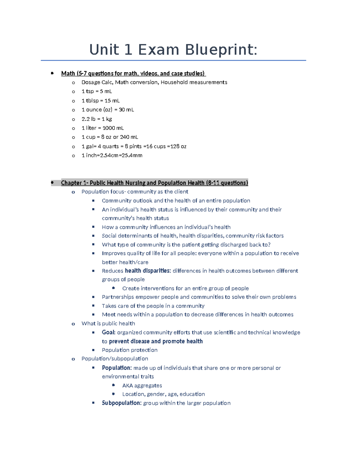 Unit 1 Exam Blueprint - exam 1 - Unit 1 Exam Blueprint: Math (5-7 ...