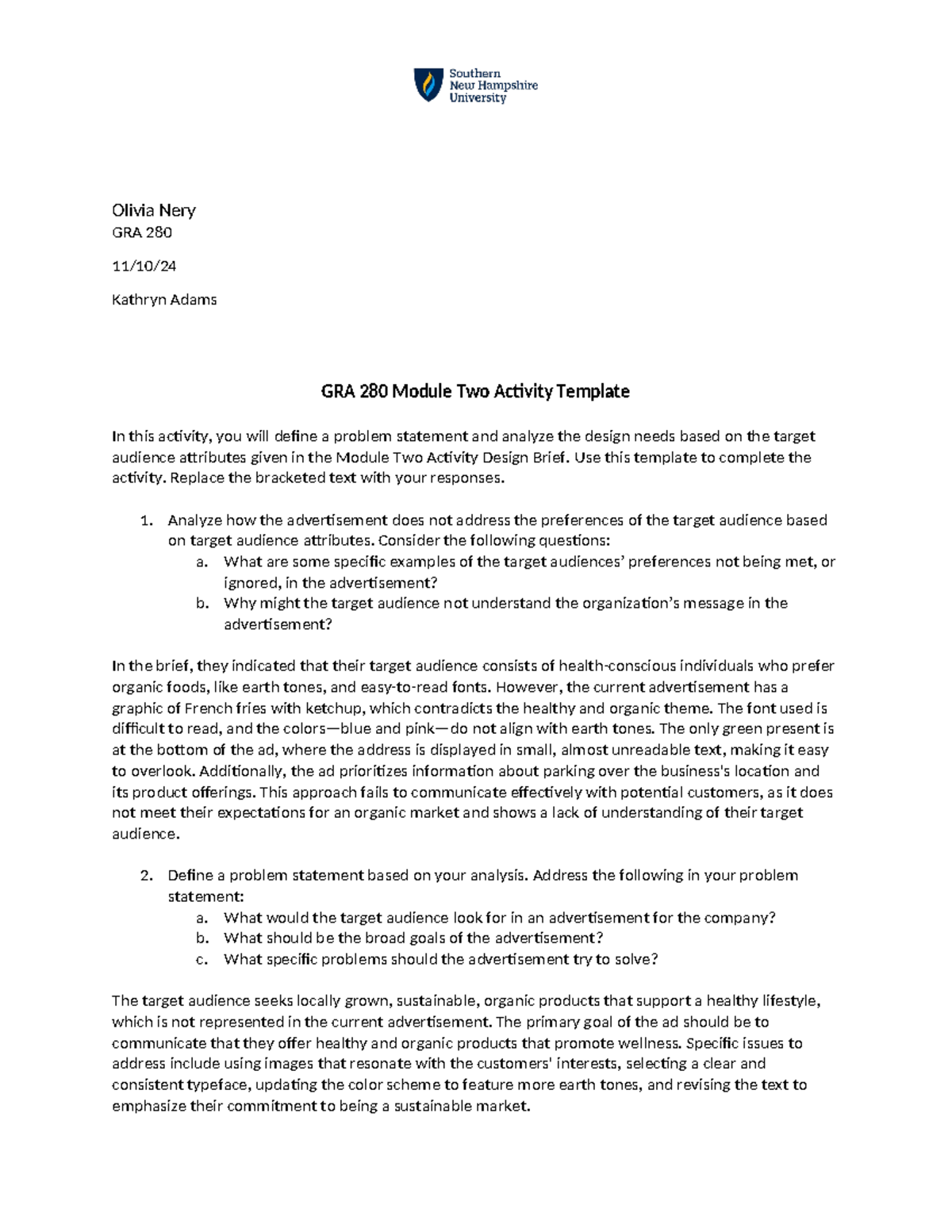 Gra 2-2 - .,..... - Olivia Nery GRA 280 11/10/ Kathryn Adams GRA 280 ...