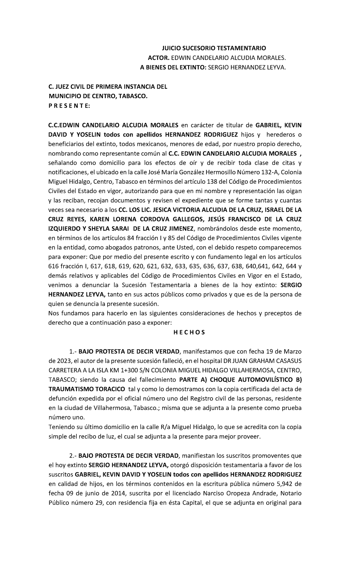 Juicio Sucesorio Testamentario - JUICIO SUCESORIO TESTAMENTARIO ACTOR ...
