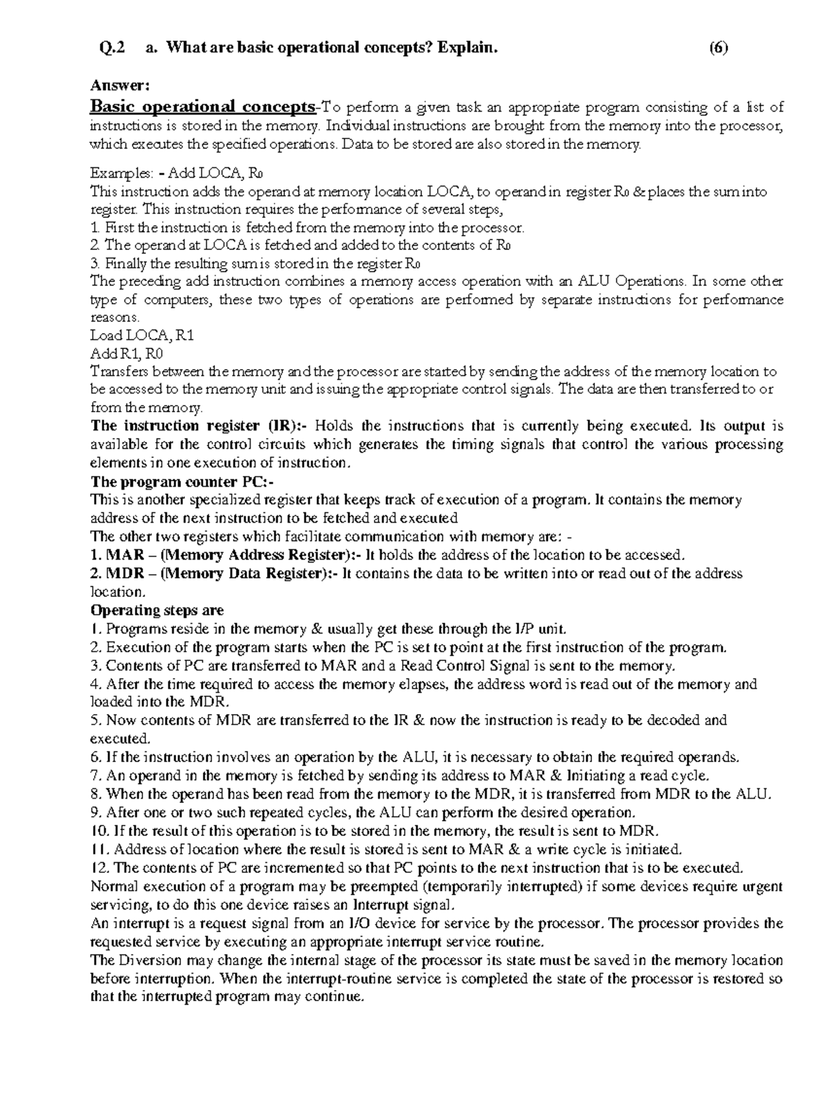 Sol D15 DC57-DC107 - Q a. What are basic operational concepts? Explain ...