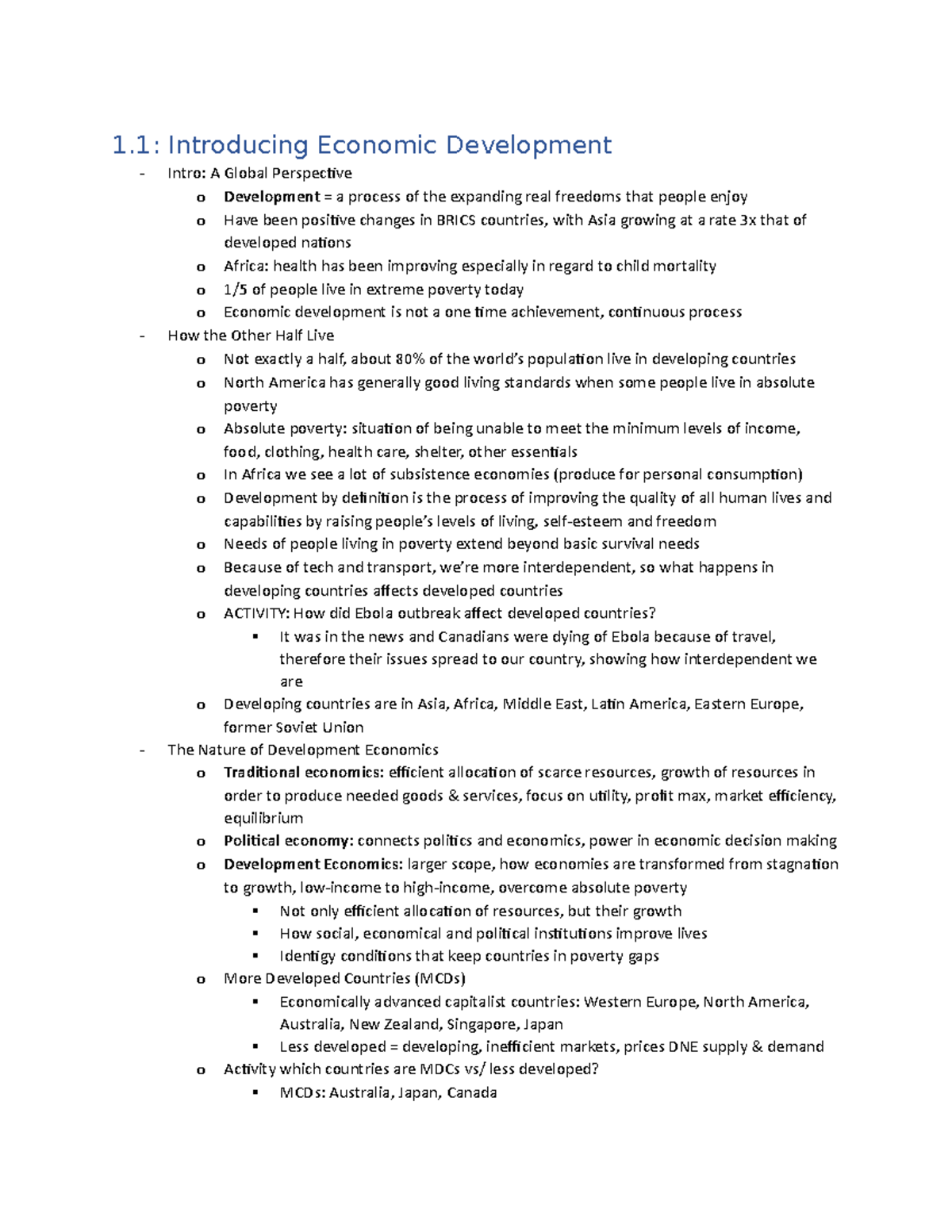 Lesson 1 Course Notes - 1: Introducing Economic Development - Intro: A ...