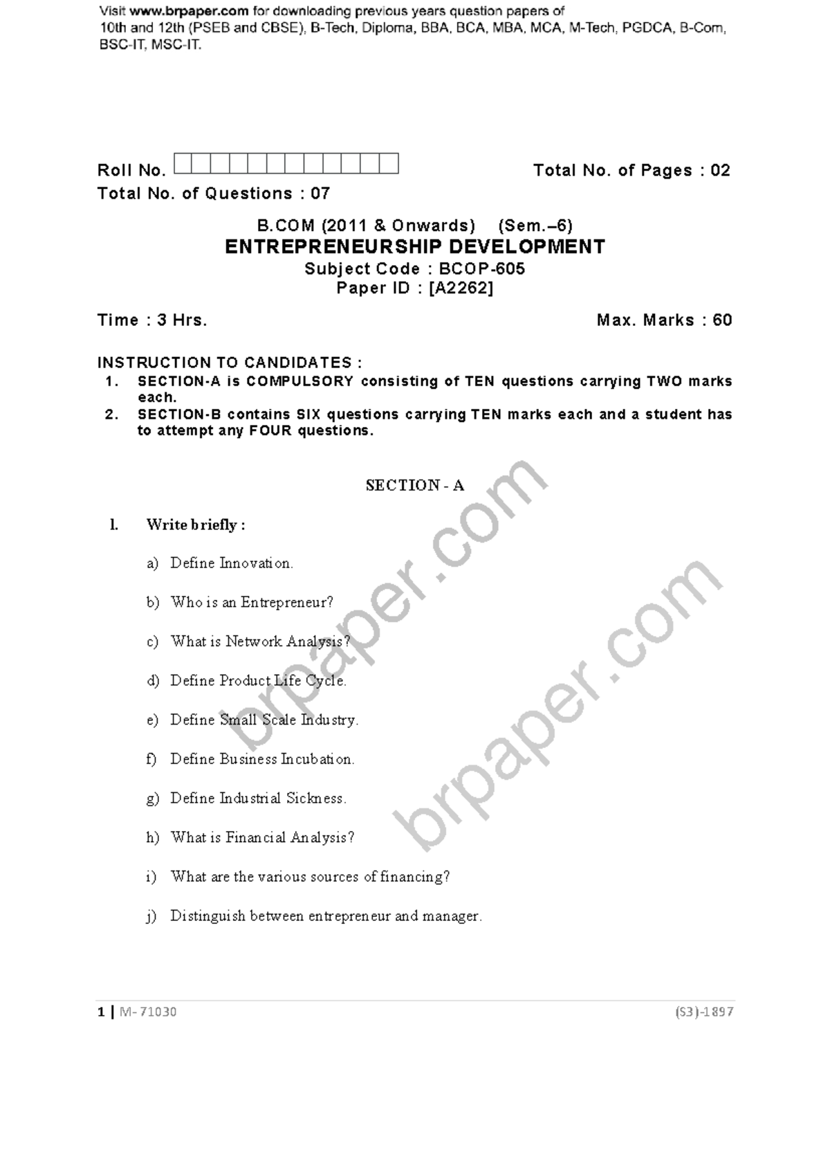 ED(6th)May2017 - Entrepreneur development question paper - f)g)h)i)j ...