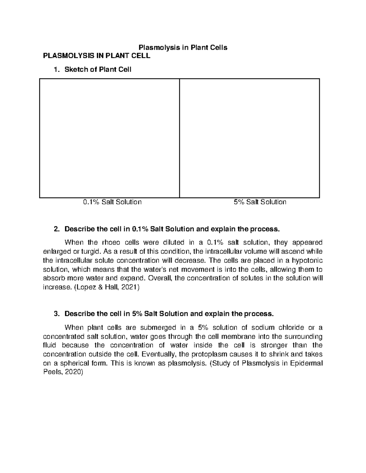 Botany LAB EAS - plasmolysis - Plasmolysis in Plant Cells PLASMOLYSIS ...