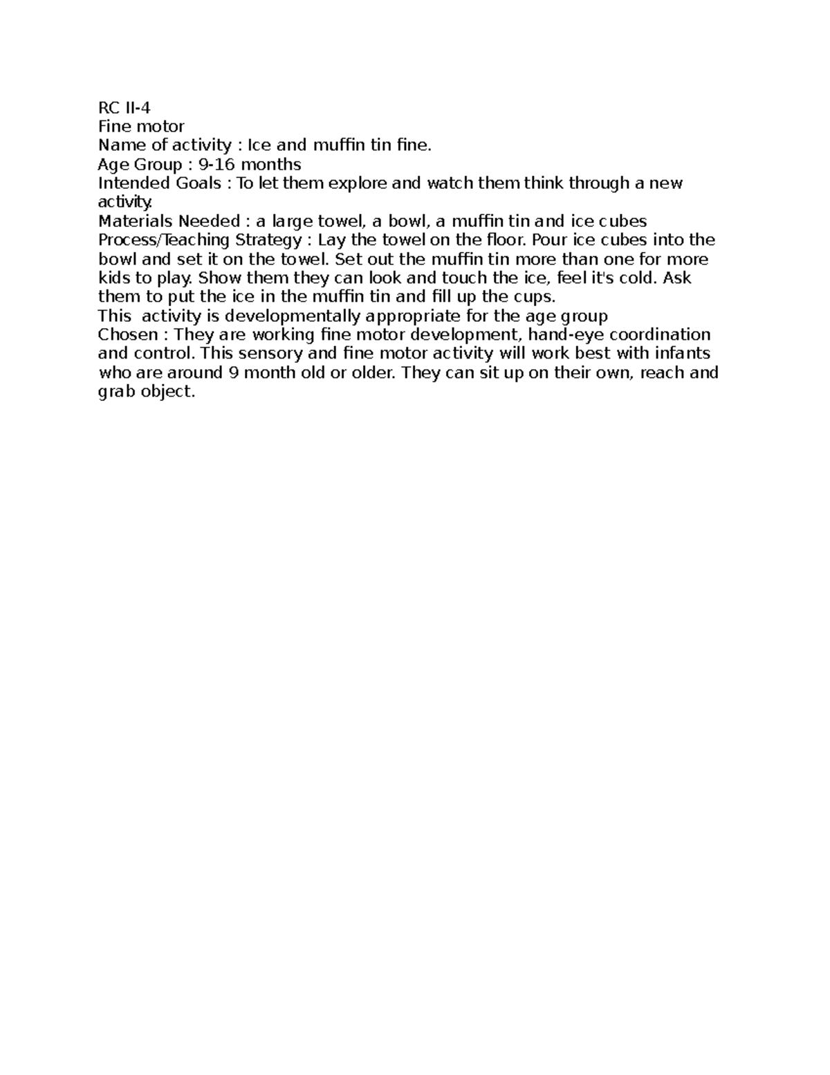 RC II 4 Fine motor - answer questions and or write down the correct ...