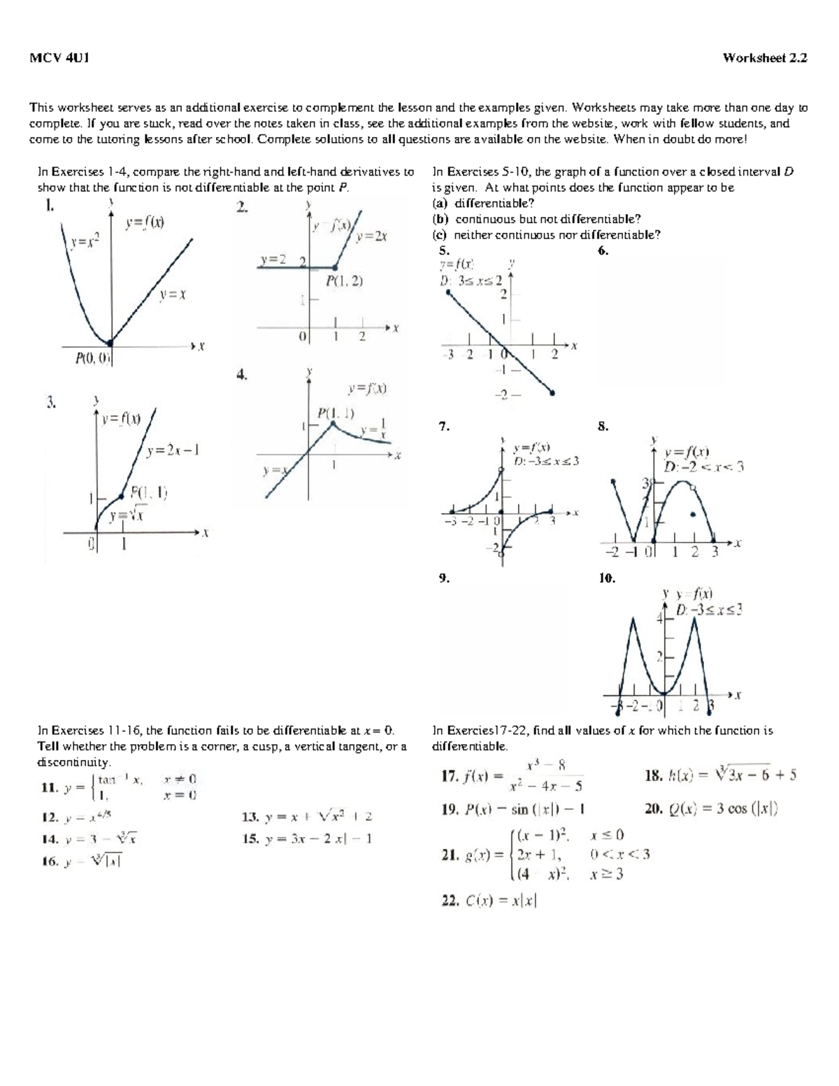 Differentiability practice - Studocu
