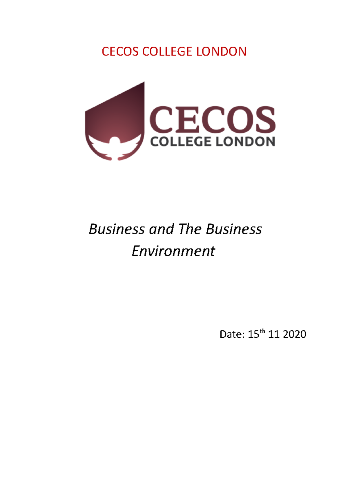 Business Environment - CECOS COLLEGE LONDON Business and The Business ...