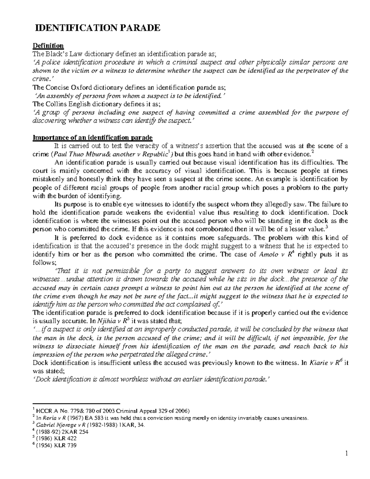 Identification Parade-C - IDENTIFICATION PARADE Definition The Black’s ...