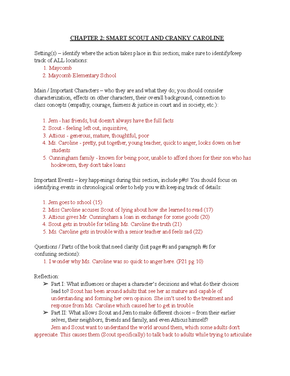 TKAM - Chapter 2 - CHAPTER 2: SMART SCOUT AND CRANKY CAROLINE Setting(s ...