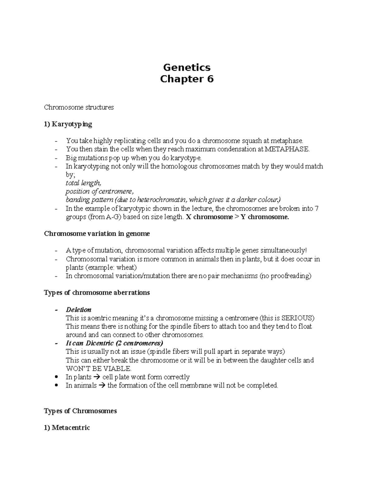 Genetics-Chapter 6 - Lecture notes 6 - Genetics Chapter 6 Chromosome ...