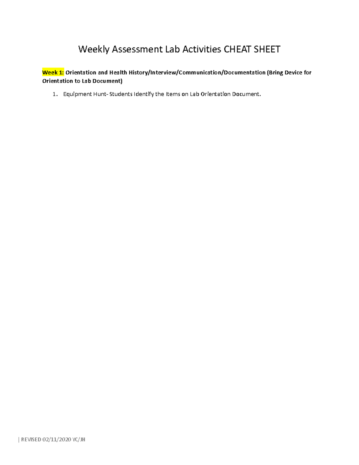 Final NU 309 Lab Cheat Sheet Updated Fall 2021 - Weekly Assessment Lab ...