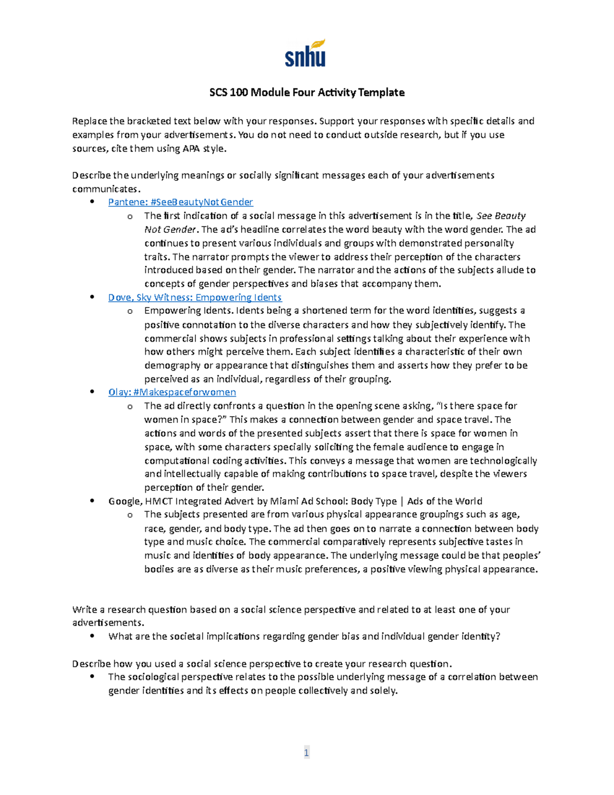 SCS 100 Module Four Activity Template - SCS 100 Module Four Activity Template Replace the ...