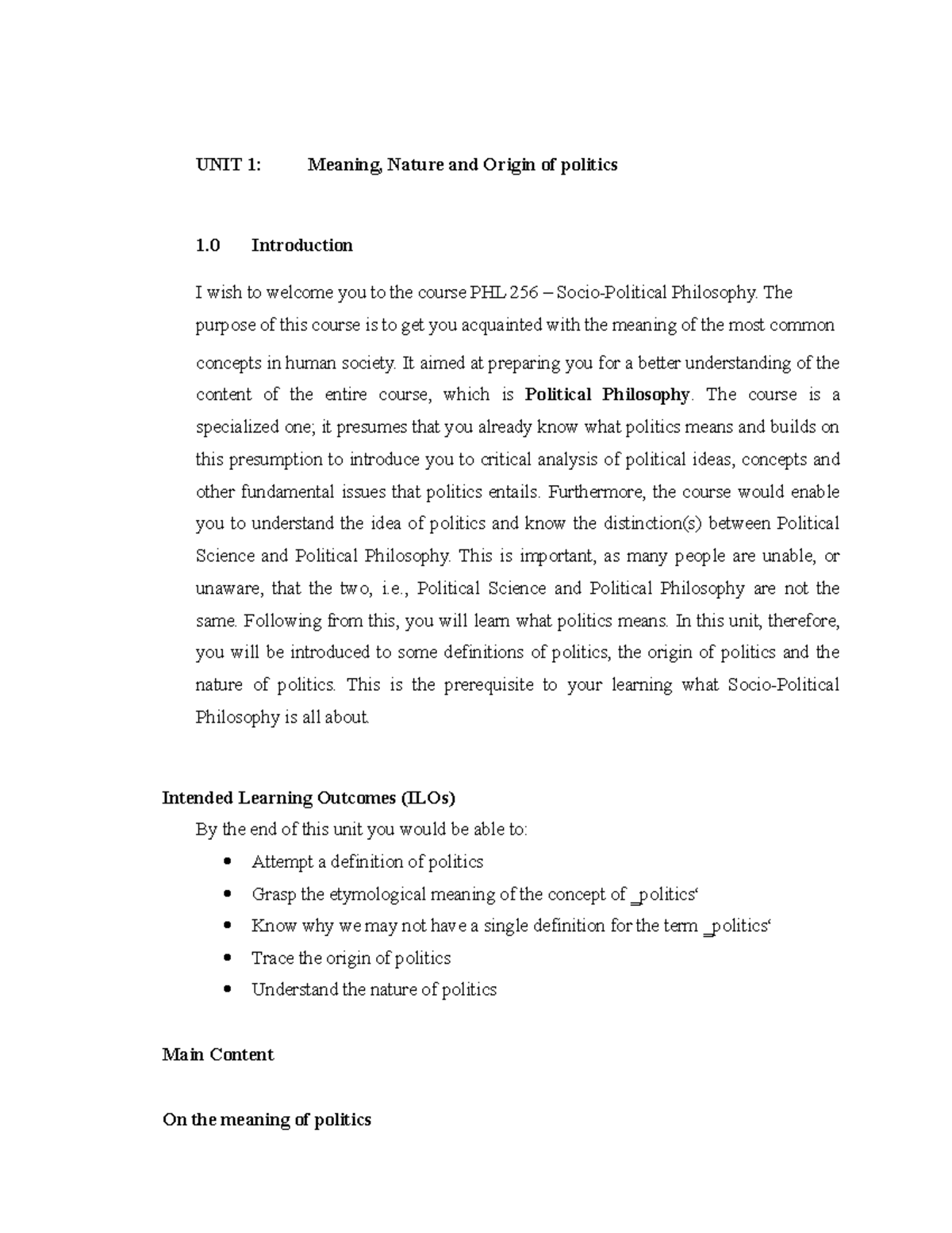 Social and Political Philosophy - UNIT 1: Meaning, Nature and Origin of ...