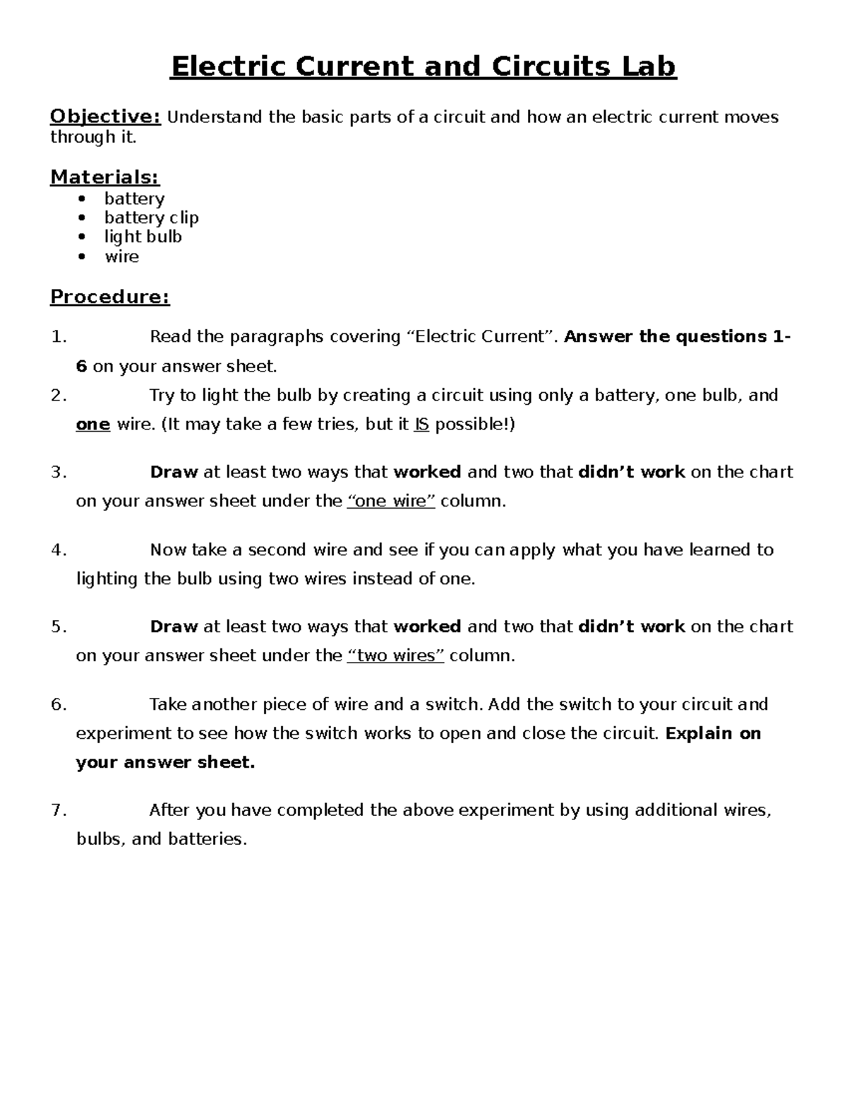 Electrical circuits lab 1 - Electric Current and Circuits Lab Objective ...