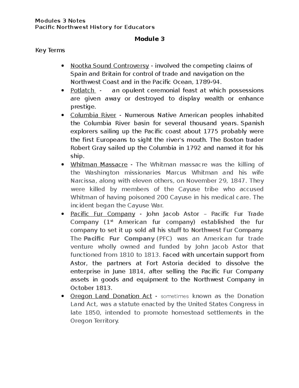 Module 3 Notes - Pacific Northwest History for Educators Module 3 Key ...