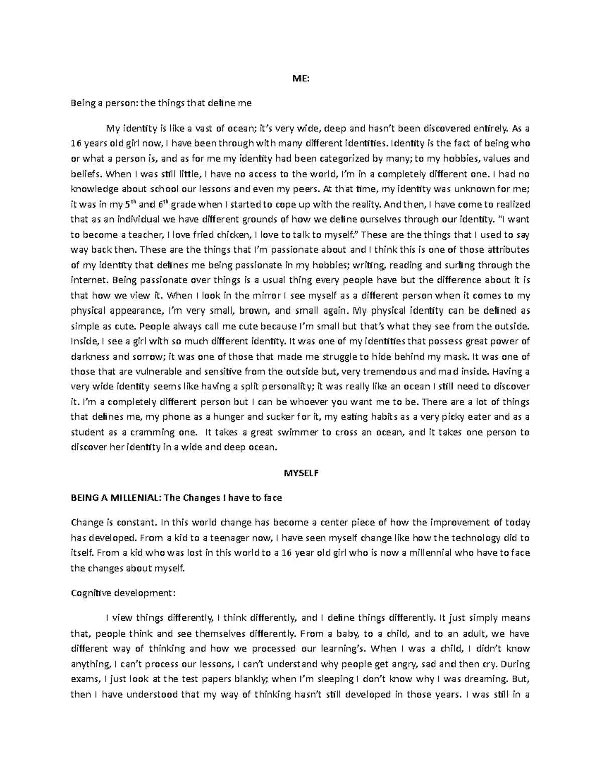 Reflection About Myself - ME: Being a person: the things that define me ...