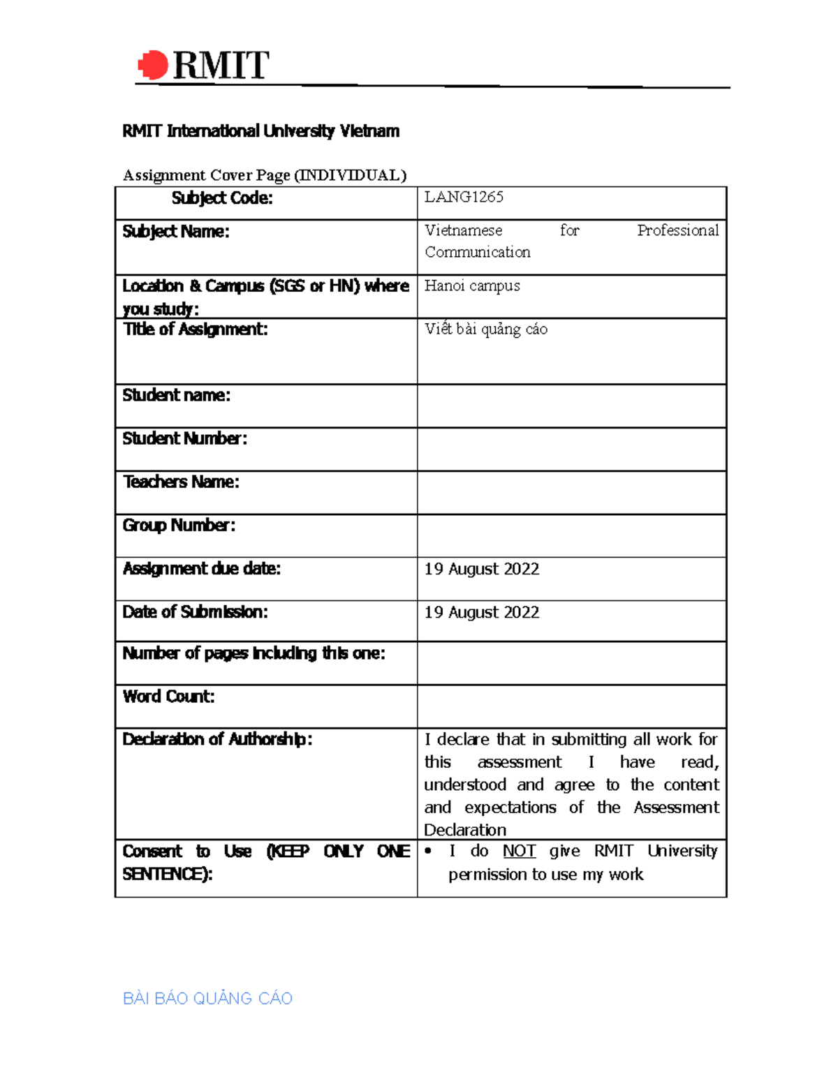LANG1265 BKT2 TT - asm 2 - RMIT International University Vietnam ...