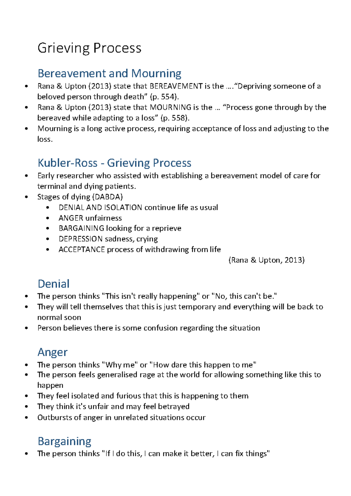 Grieving Process - Lecture notes 6 - Grieving Process Bereavement and ...