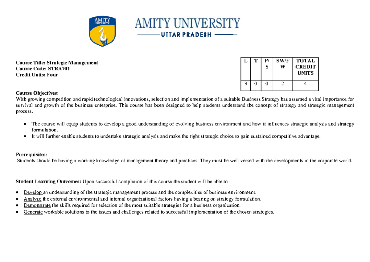Course Material d1004Strategic Management - Course Title: Strategic ...